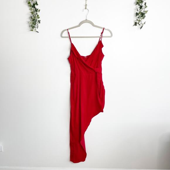 Lulus | Dresses | Lulus Red Made To Wow Surplice Asymmetrical Dress ...